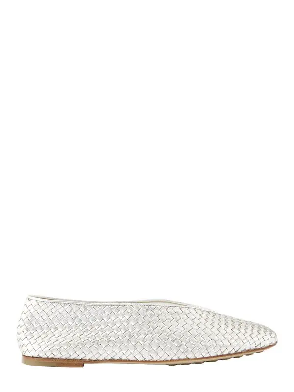 Bottega Veneta Metallic Intrecciato Leather Ballet Flats - Silver