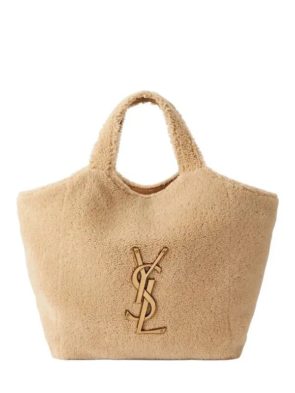 Saint Laurent Icare Extra Large Embellished Shearling Tote - Cream