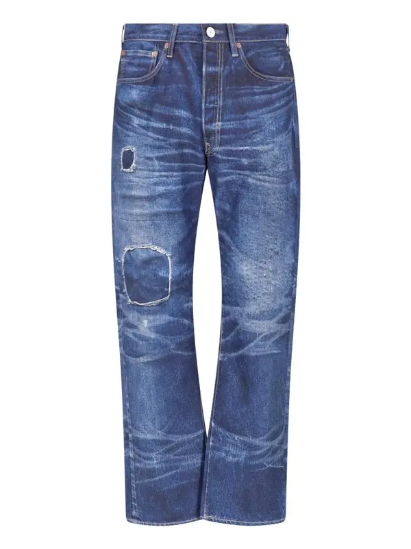 Junya Watanabe Distressed Straight Leg Jeans - Blue