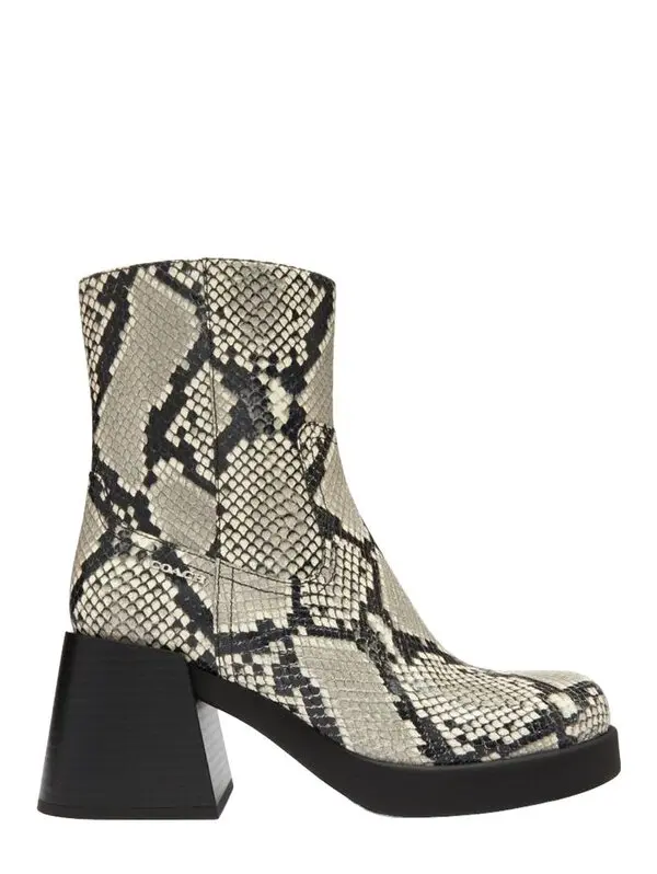 COACH Block Heel Boots With Snake Print - Natural
