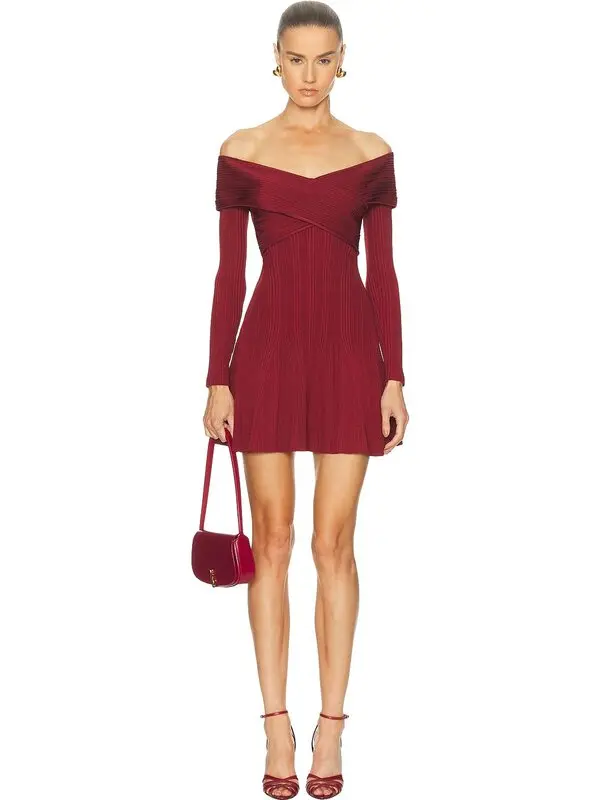 SELF-PORTRAIT Knit Mini Dress - Burgundy