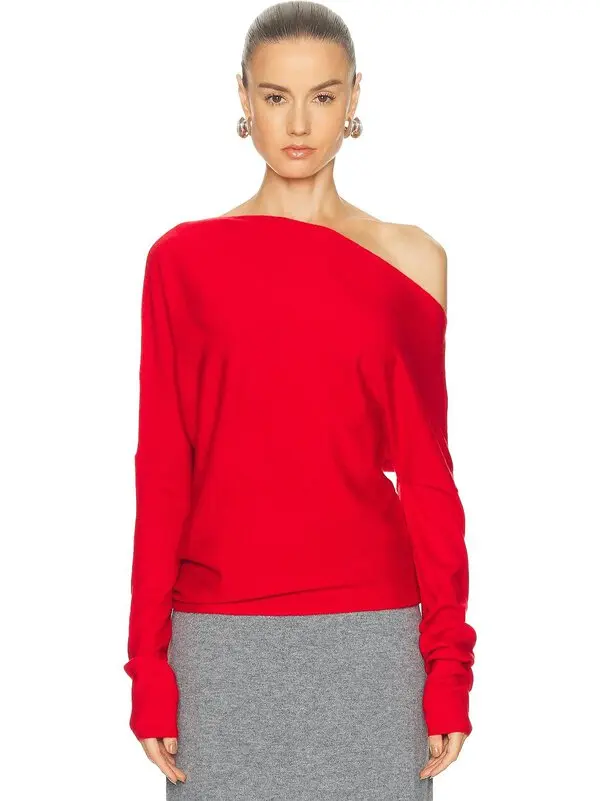 SRG Yolaine Cashmere Off-shoulder Sweater - Red