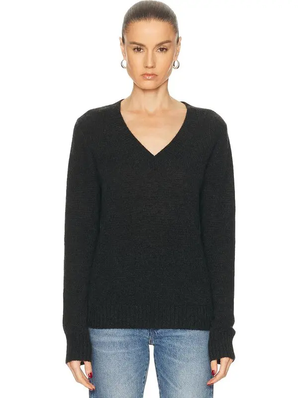 Enza Costa Cashmere V-neck Sweater - Charcoal