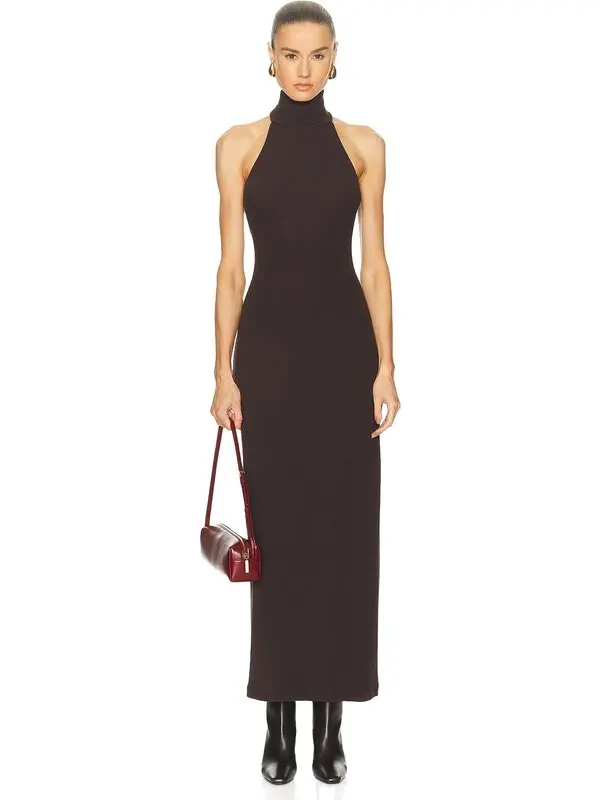 Enza Costa Knit Halter Turtleneck Fluid Dress - Bitter Brown