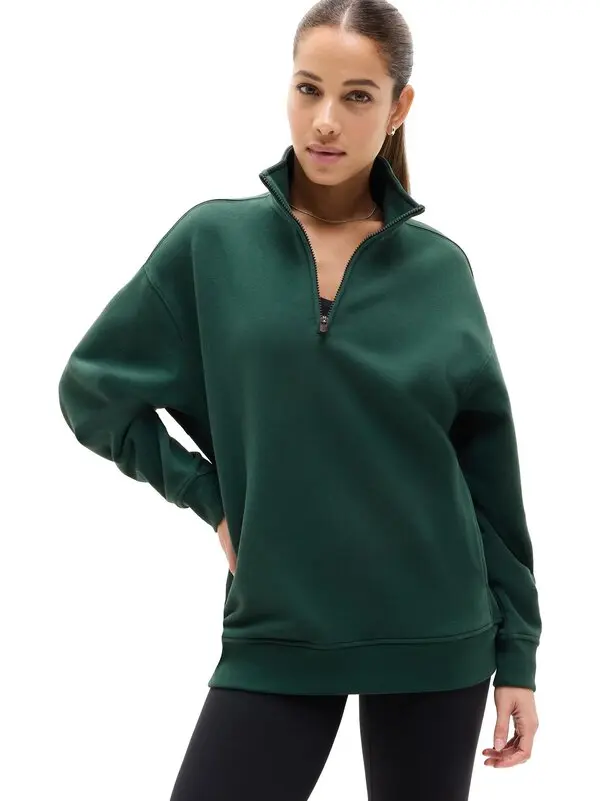Athleta Forever Fleece 1/4 Zip Sweatshirt - Pine