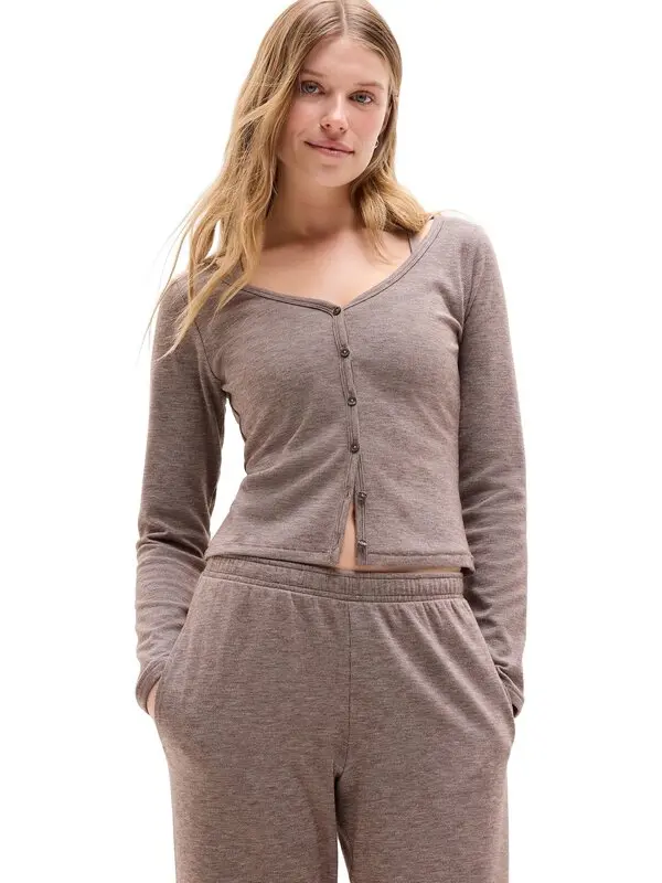 Athleta Ribbed Knit Cardigan - Chocolate Brown Heather