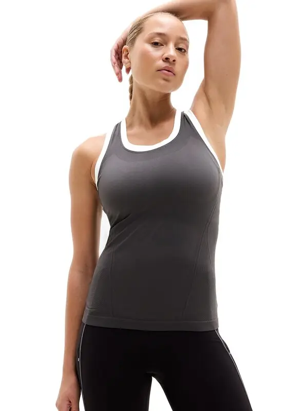Athleta Seamless Fitted Tank - Shadow Grey/white