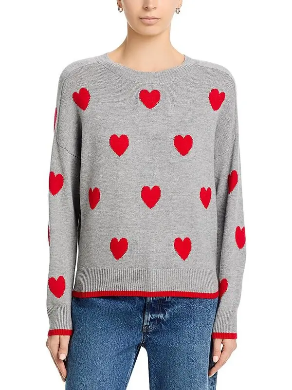 SIX FIFTY Valentina Heart Print Sweater - Heather Grey/red