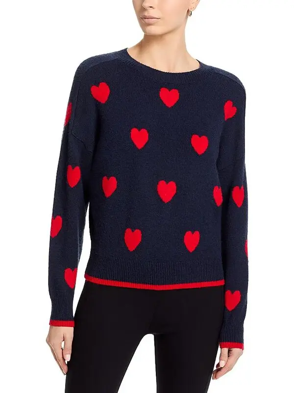 SIX FIFTY Valentina Heart Print Sweater - Navy/red