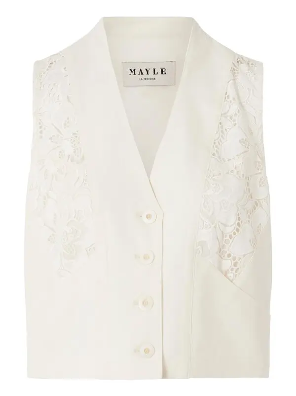 Maison Mayle Ines Lace-trimmed Wool-twill Vest - Ivory