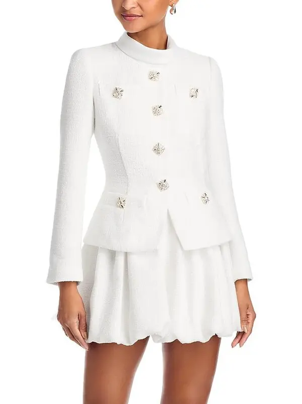 SELF-PORTRAIT Boucle Collared Mini Dress - White