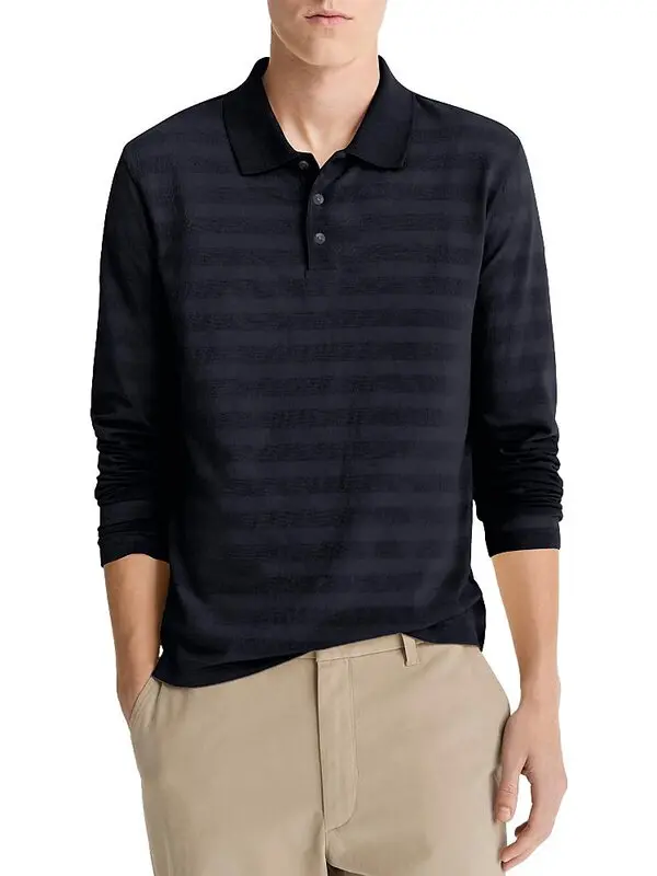 Vince Long Sleeve Jacquard Polo Shirt - Coastal