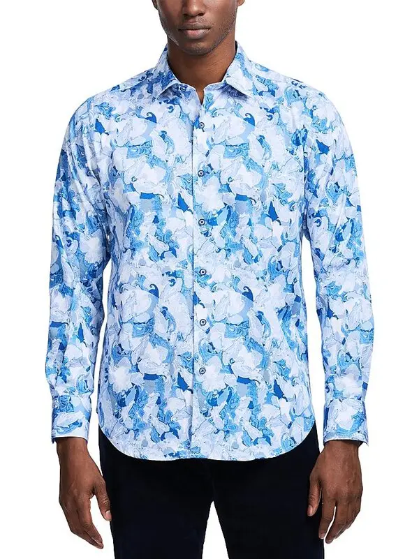 Robert Graham Baskerville Printed Long Sleeve Button Front Shirt - Blue