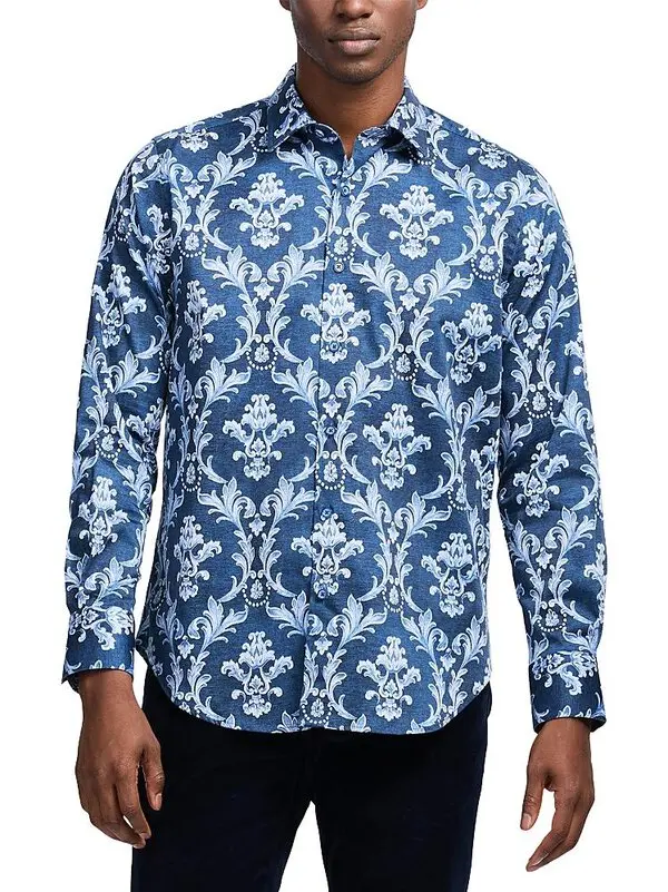 Robert Graham Neville Printed Long Sleeve Button Front Shirt - Navy