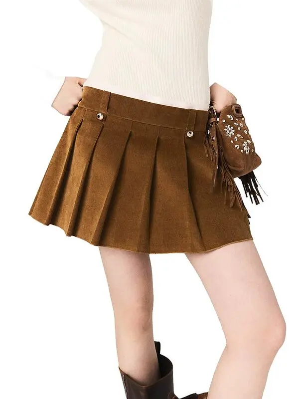 Maje Jubelle Pleated Corduroy Miniskirt - Camel