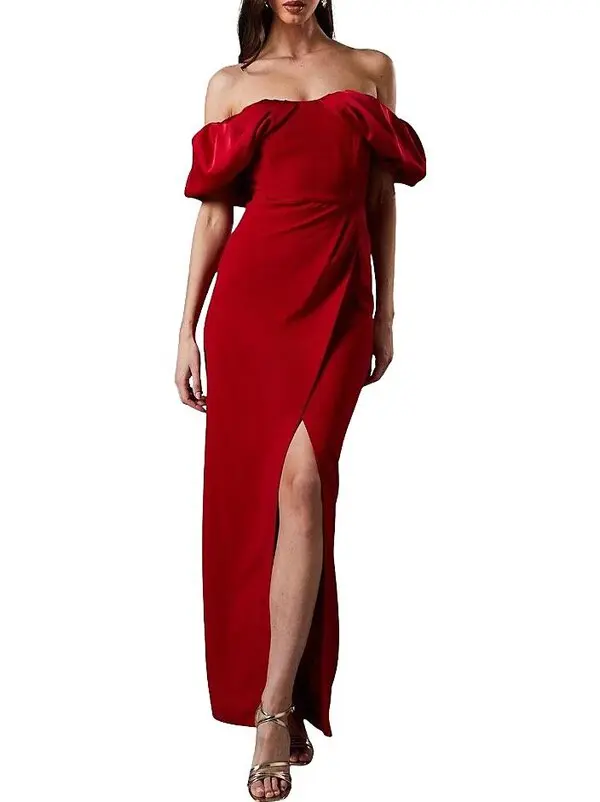 Coast Volume Sleeve Corset Column Maxi Dress - Red