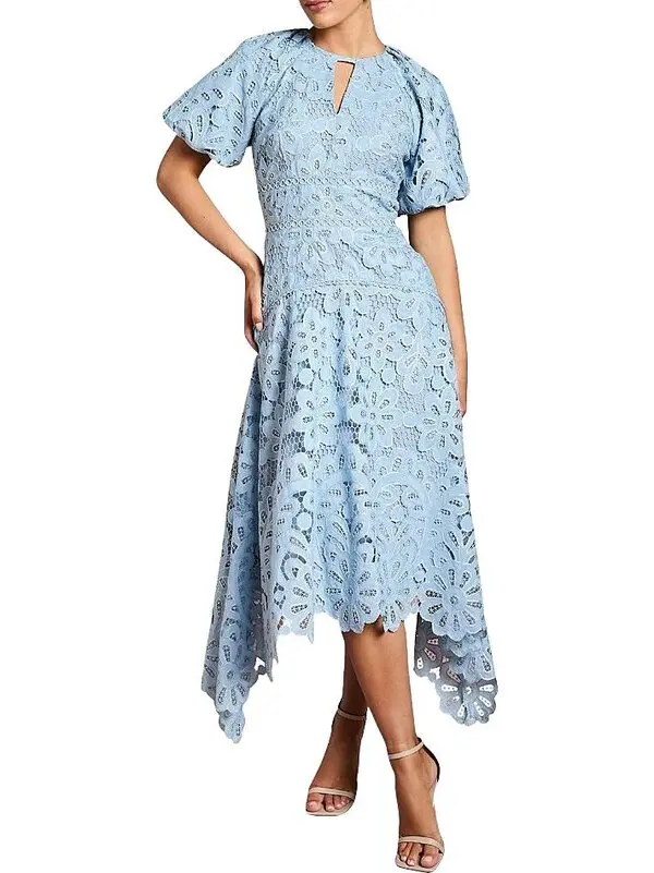 Coast Lace Hanky Hem Puff Sleeve Dress - Light Blue