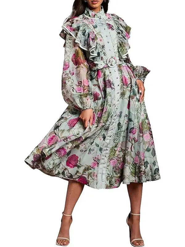 Coast Printed Organza Shirt Dress - Sage