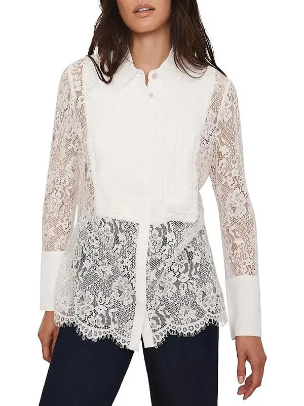Mint Velvet Lace Pintuck Shirt - Ivory