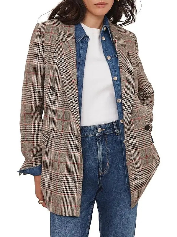 Mint Velvet Checked Double Breasted Blazer - Brown