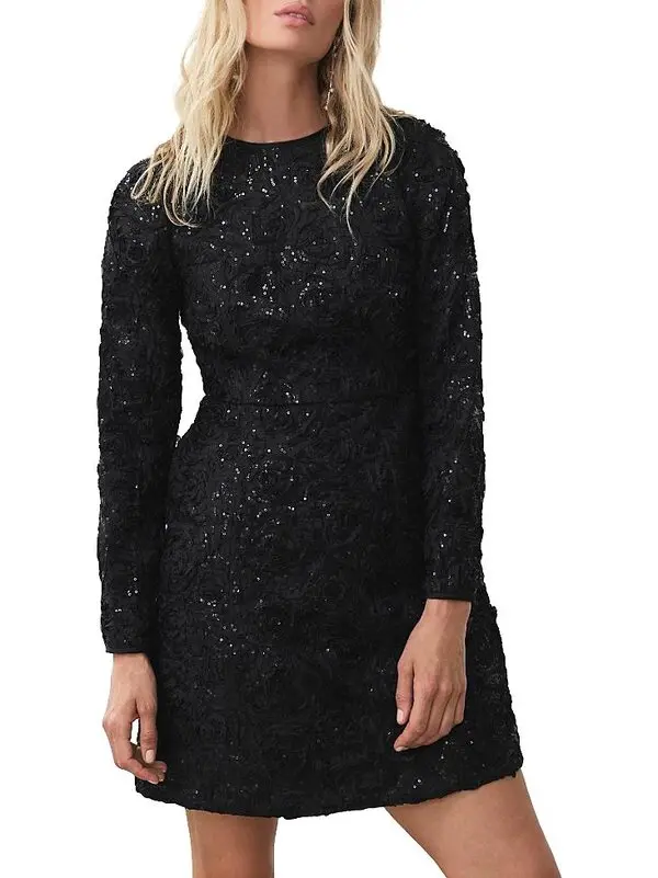 Mint Velvet Sequin Applique Mini Dress - Black