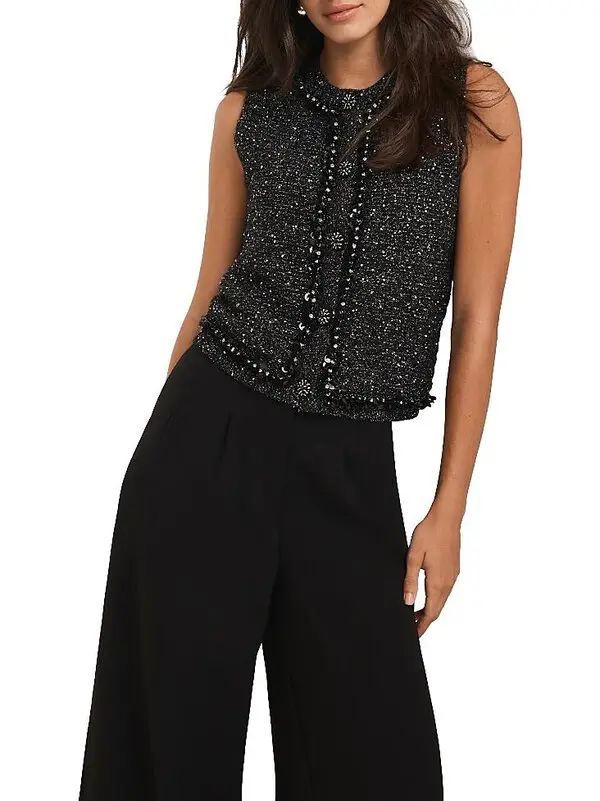 Mint Velvet Embellished Sleeveless Top - Black