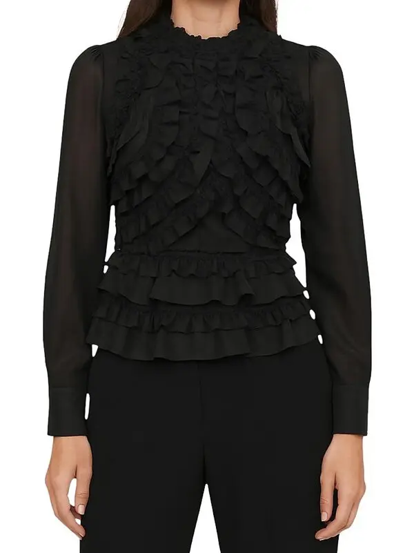 Mint Velvet Ruffle Detail Blouse - Black
