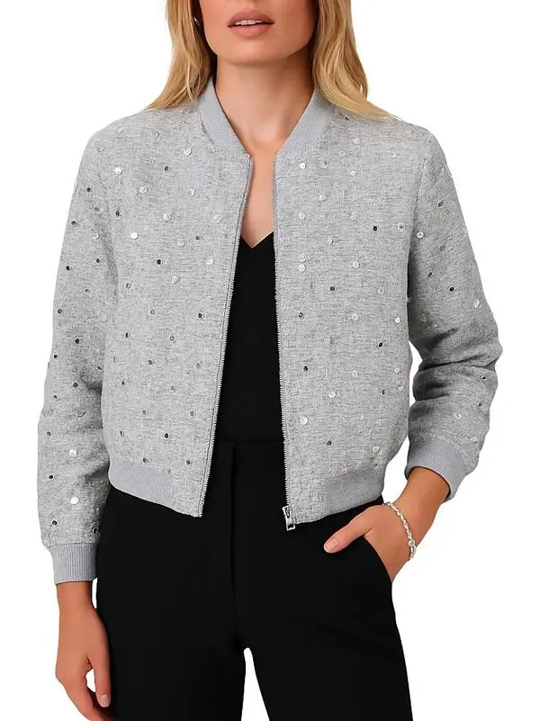 Mint Velvet Sequin Boucle Bomber - Silver