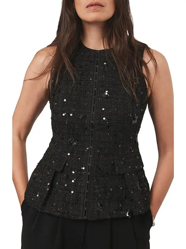 Mint Velvet Embellished Backless Waistcoat - Black