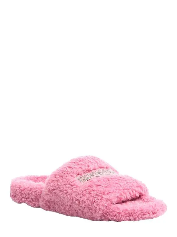 Balenciaga Furry Slide Sandals - Sweet Pink/crystal