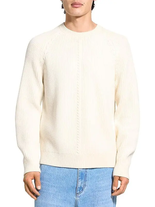 Theory Cable Long Sleeve Crew Neck In Montana Wool - Winter Ivory