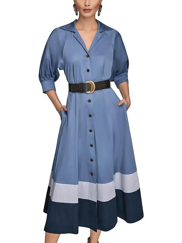 Donna Karan New York Colorblocked Belted Shirtdress - Tempest/ Dusk