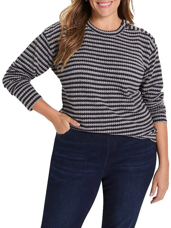 NIC+ZOE Texture Stripe Button Shoulder Top - Indigo Multi