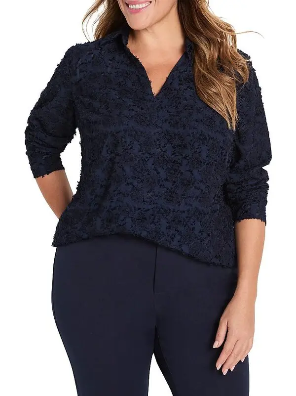 NIC+ZOE Clipped Jacquard Top - Dark Indigo