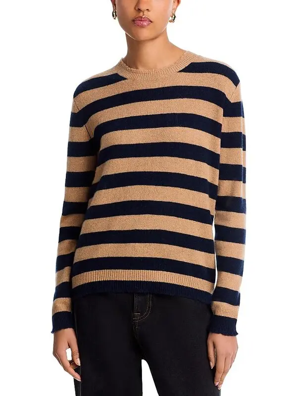 Jumper 1234 Cashmere Stripe Distressed Crew Sweater - Sandstone