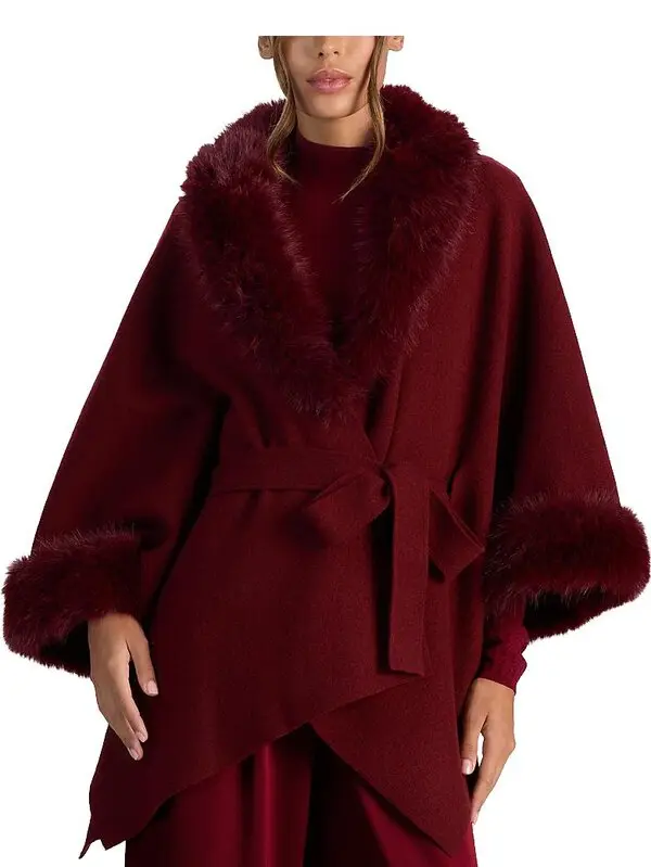 Alice + Olivia Sweater Coat With Faux Fur Trim - Oxblood