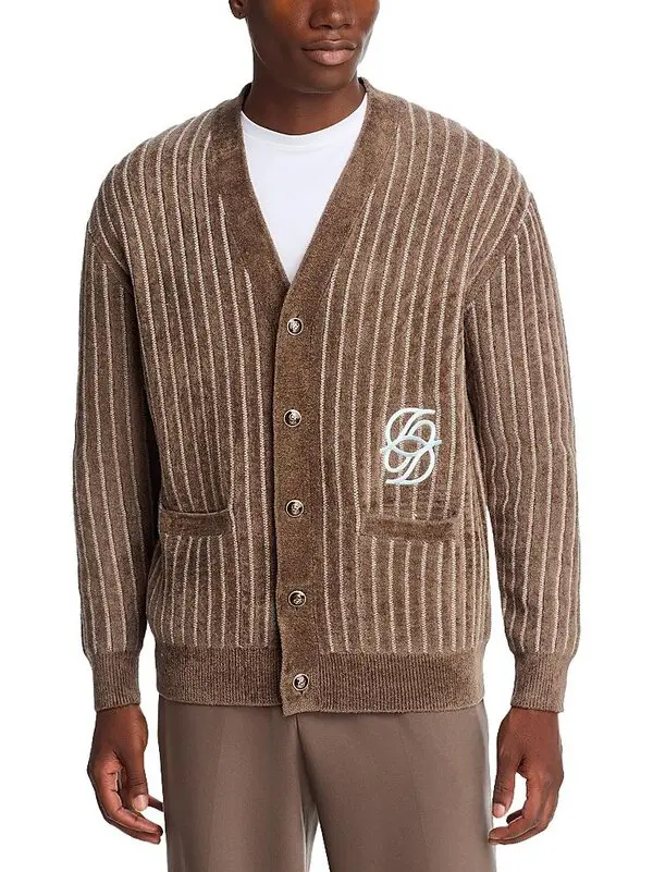 Drole De Monsieur Monogram Stripe Cardigan - Khaki