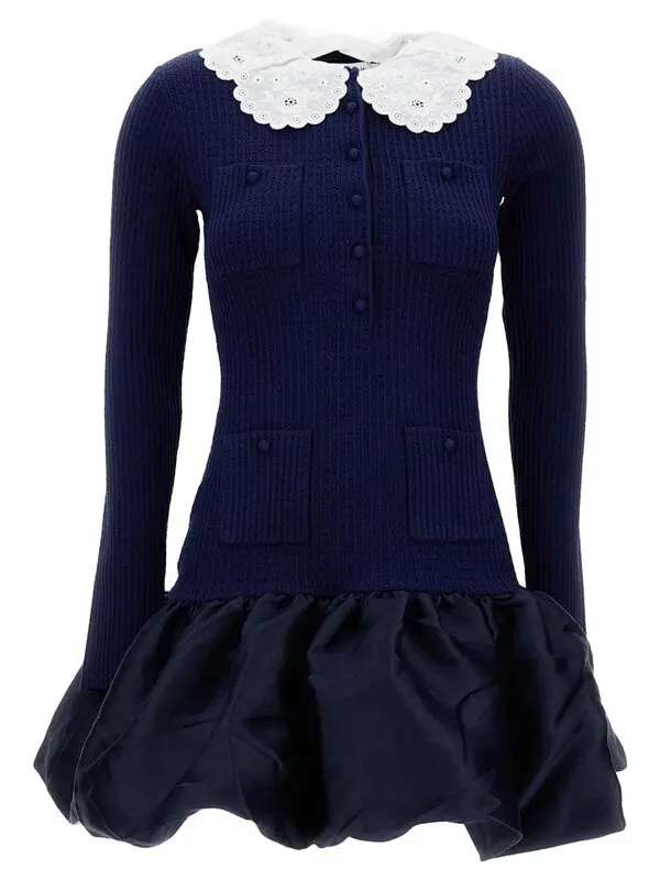 SELF-PORTRAIT Mini Knit And Taffeta Dress - Blu