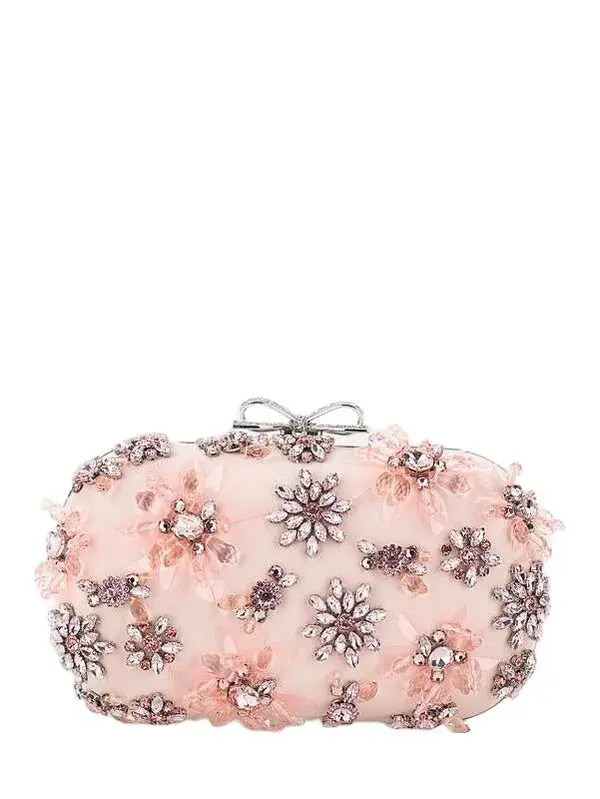 SELF-PORTRAIT Satin Clutch With Crystals And Chain Strap - Rose