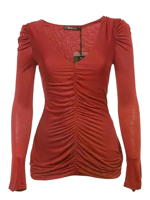 Roberto Cavalli Ruched Long-sleeve Top - Red