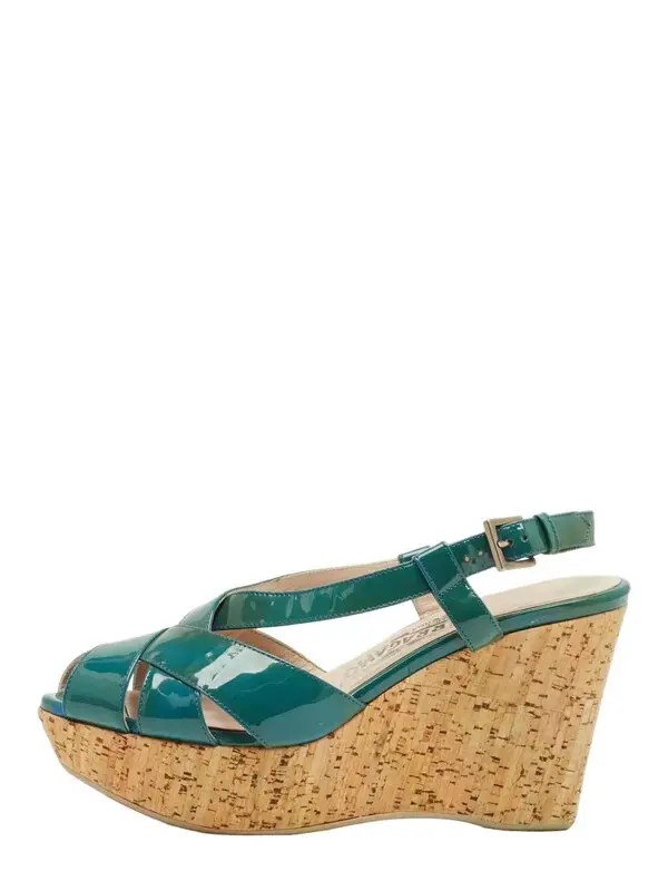 FERRAGAMO Peep-toe Wedge Sandals - Green