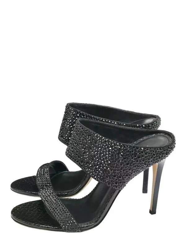 LE SILLA Snakeskin-embossed Crystal Sandals - Black