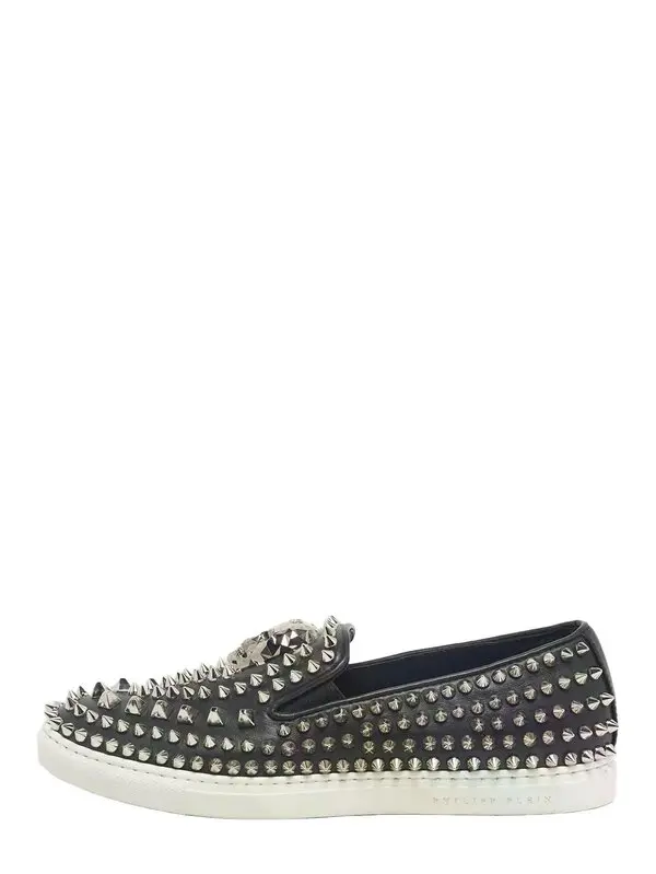 Philipp Plein Skull Studded Leather Slip-on Sneakers - Black