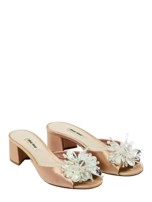 Miu Miu Crystal Embellished Satin Sandals - Pink
