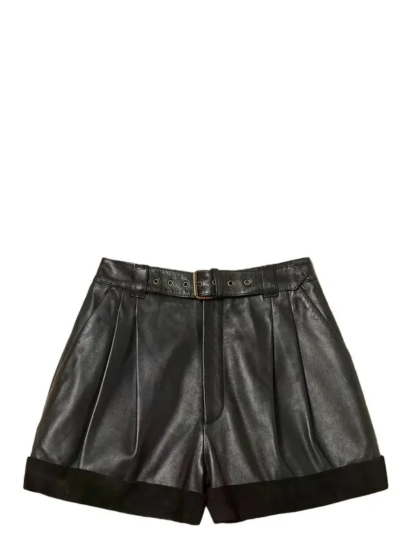 TWINSET Pleated Leather Shorts - Black