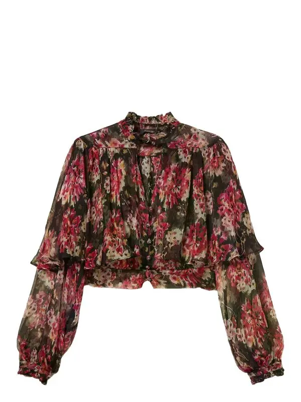TWINSET Floral Ruffled Tie-neck Top - Pink
