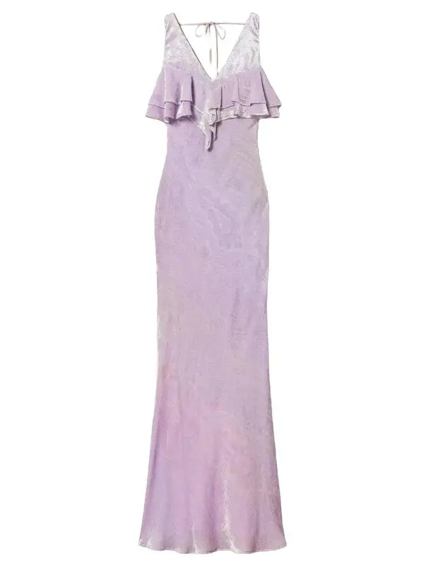 TWINSET Ruffled Velvet Maxi Dress - Purple