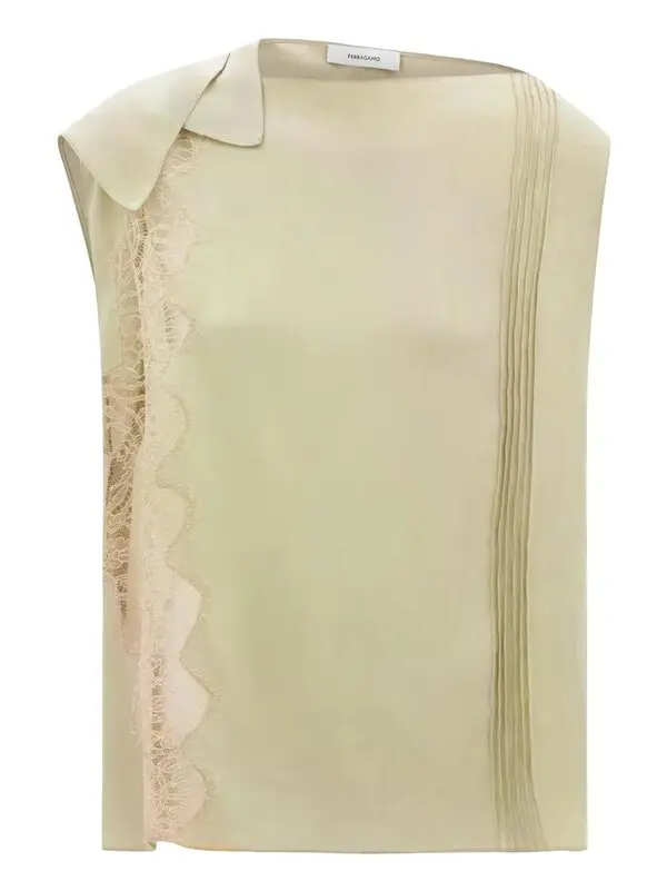 FERRAGAMO Sleeveless Top With Lace Inserts - Neutrals