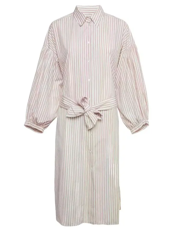 Max Mara Striped Puff-sleeve Midi Shirt Dress - White