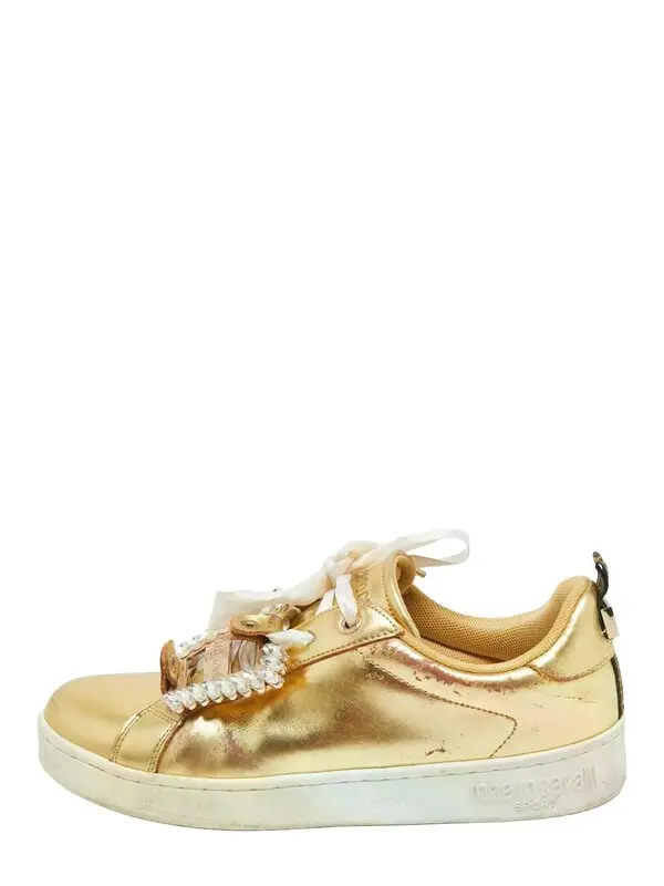 Roberto Cavalli Crystal-embellished Leather Sneakers - Gold